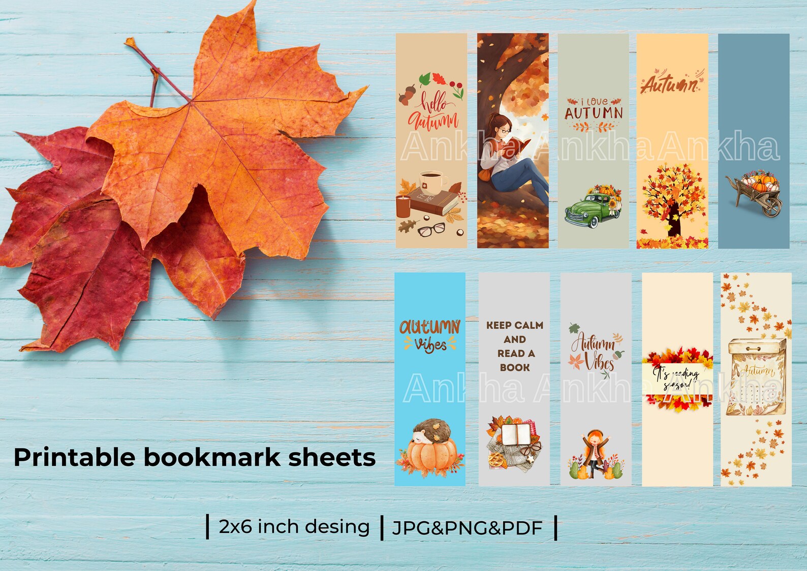 Autumn Printable Bookmarks, Digital Bookmarks, Autumn Bookmarks ...