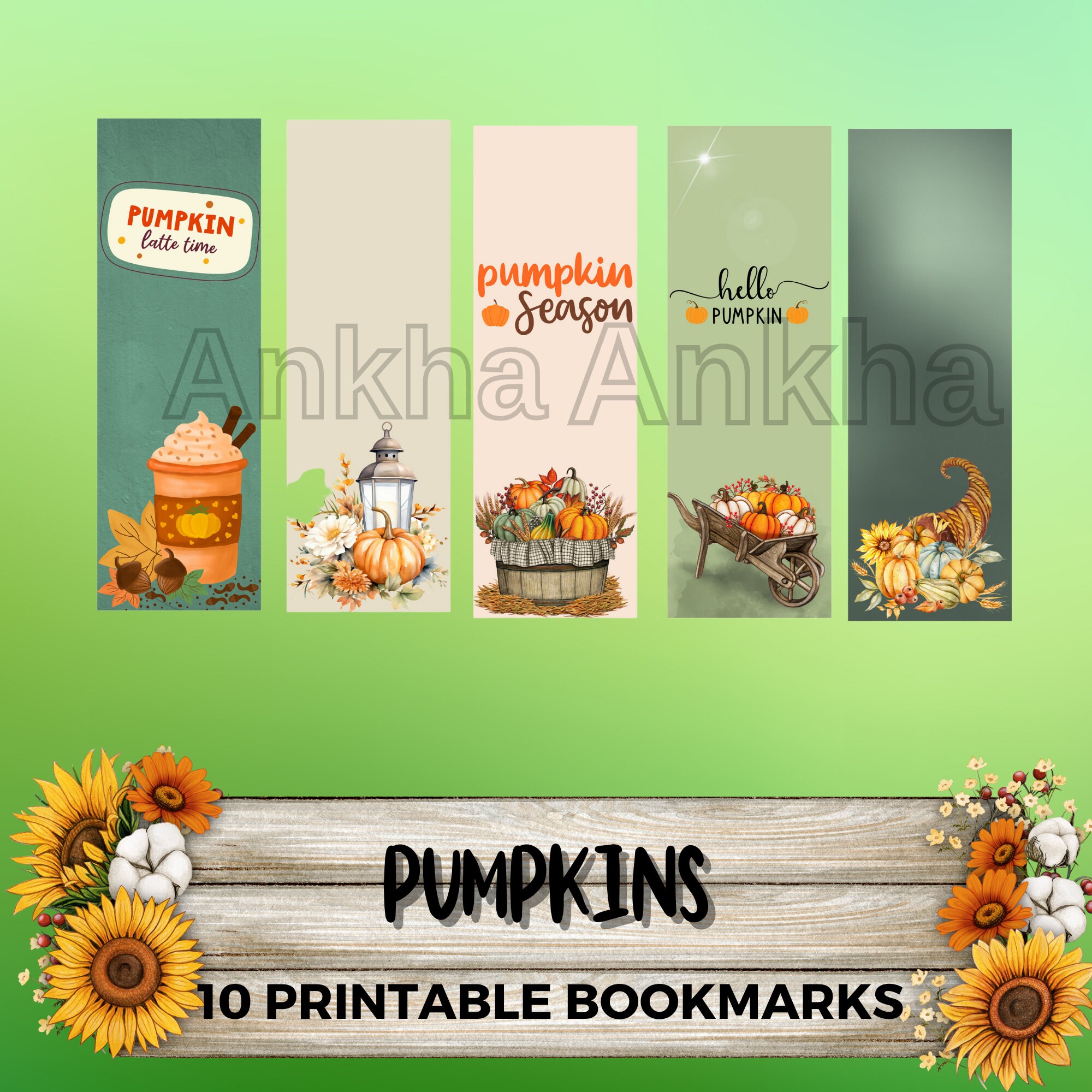 Pumpkin Printable Bookmarks, Digital Bookmarks, Pumpkin Bookmarks ...