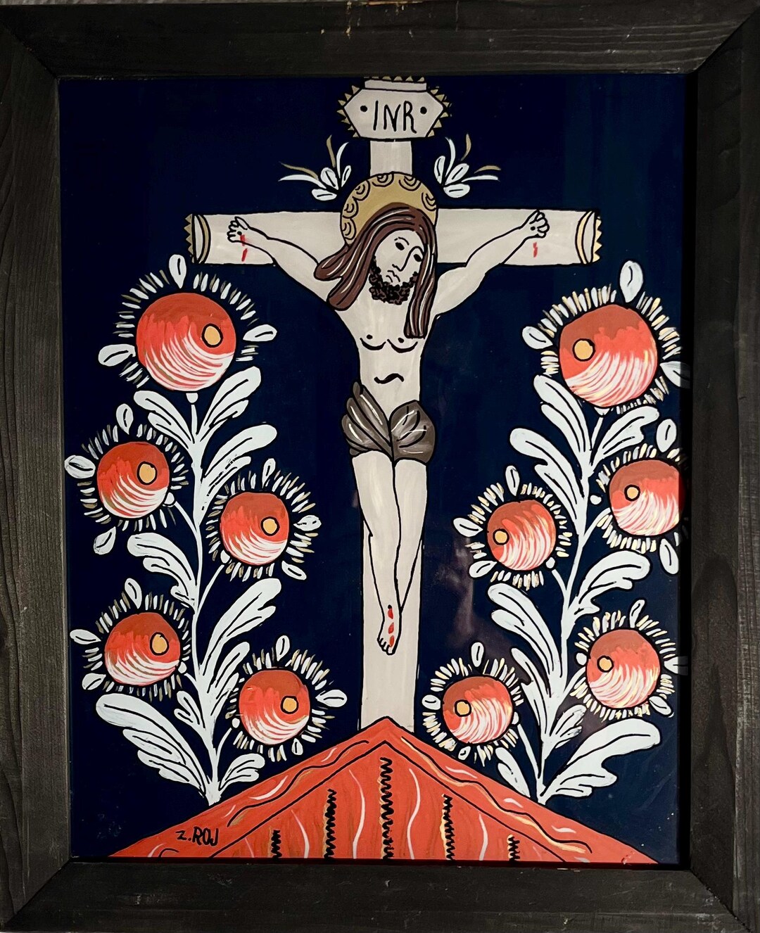 Crucifixion Reverse Glass Painting Signed Z Roj - Etsy