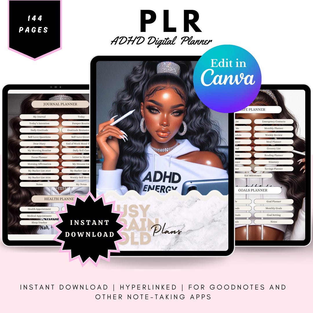 PLR ADHD Digital Planner: Black Girl Friendly, Goodnotes iPad Planner ...