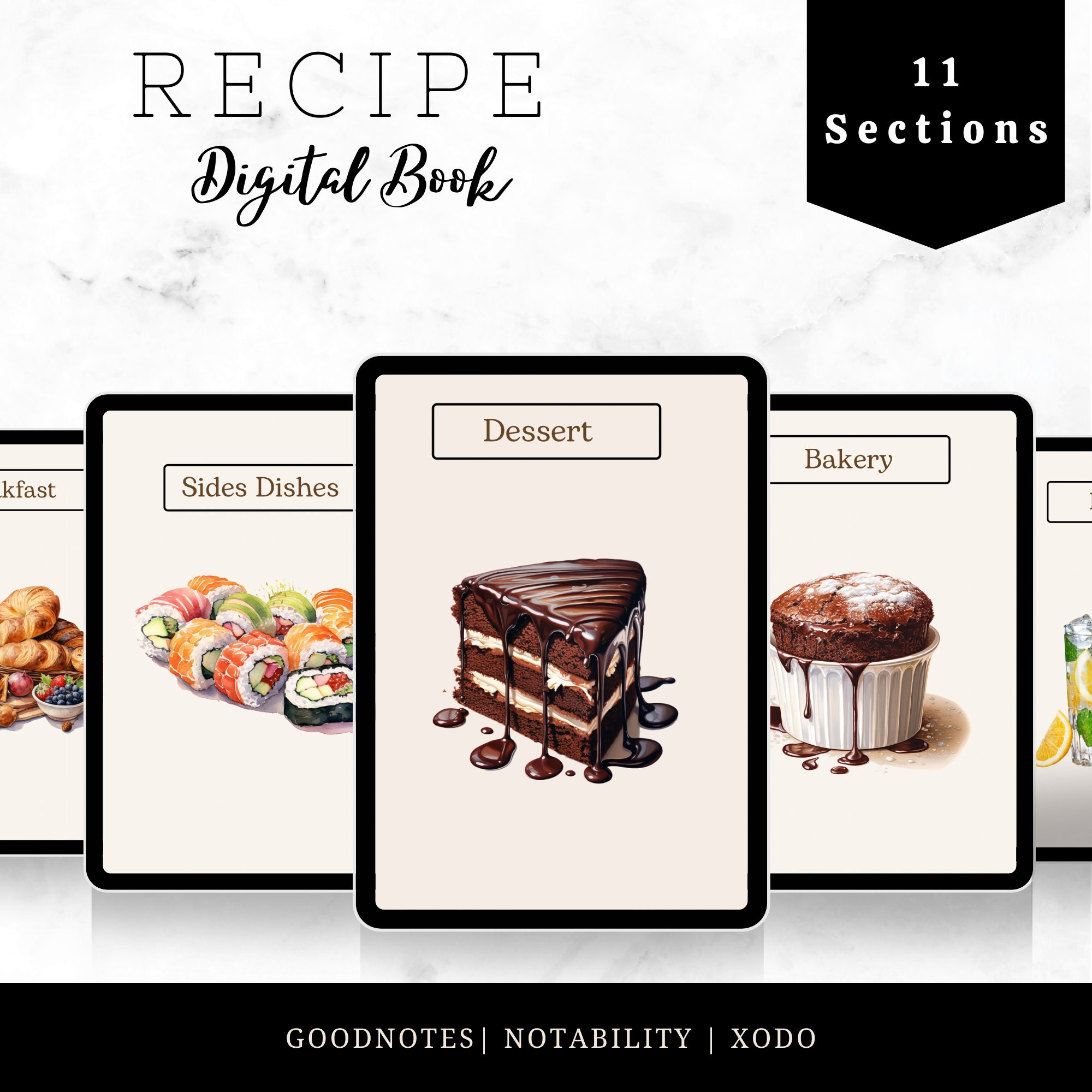 Digital Recipe Book for Goodnotes | Digital Meal Planner | Cookbook ...