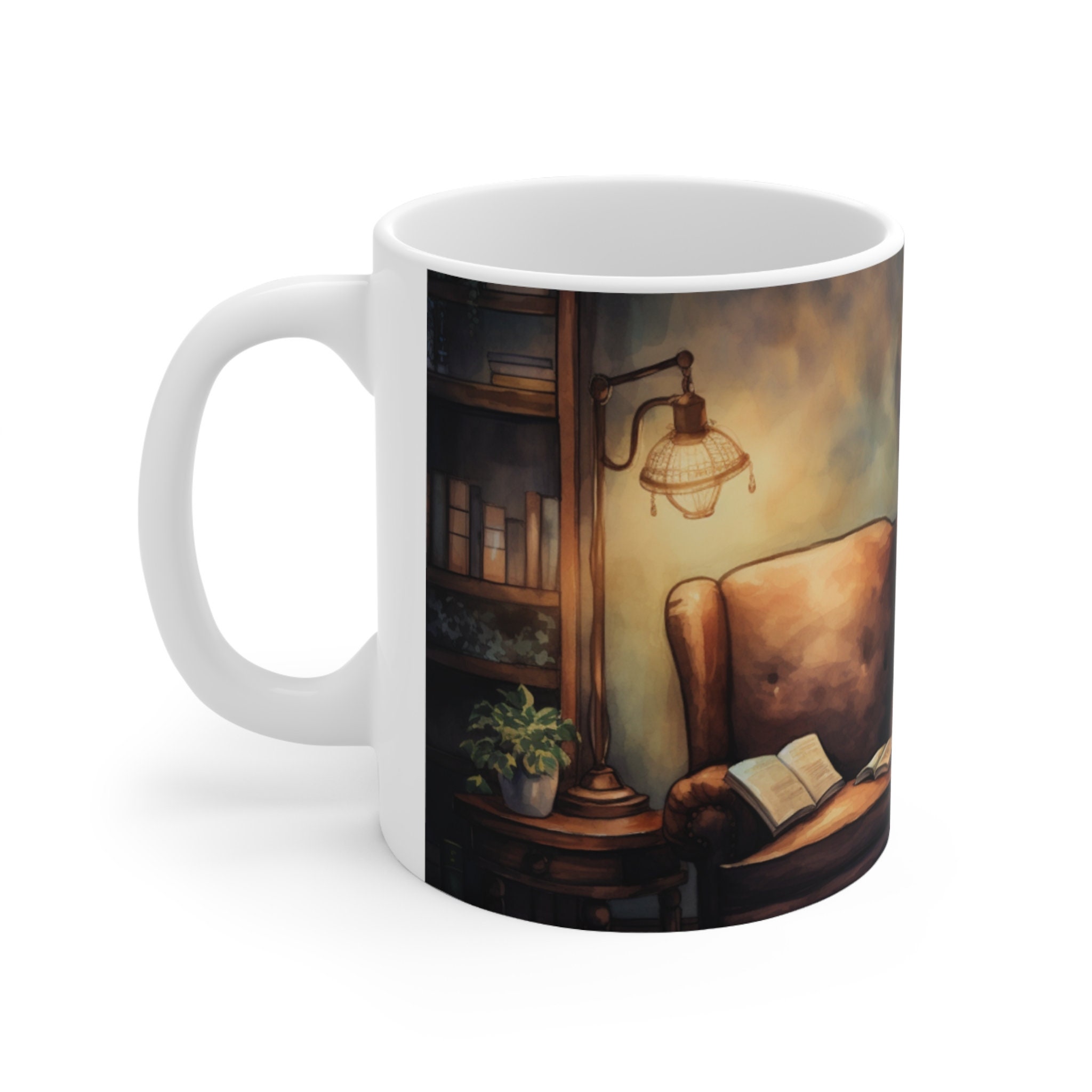 Home Library, Wrap Around Design, Ceramic Mug, 11oz, Coffee Mug, Tea ...