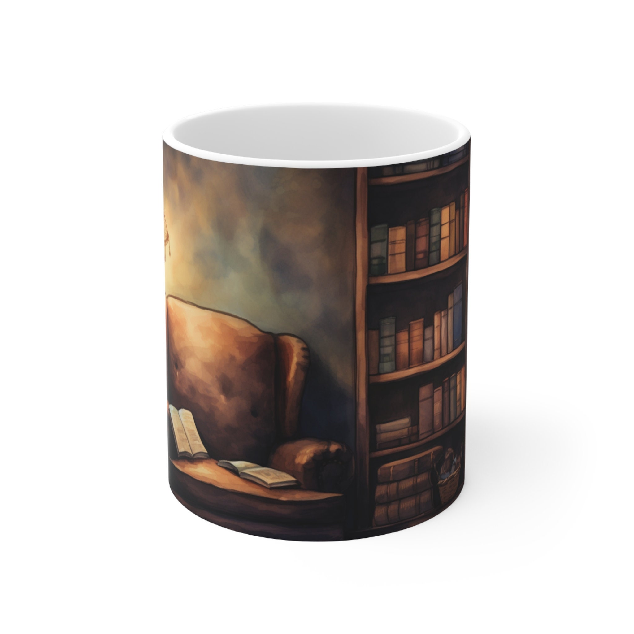 Home Library, Wrap Around Design, Ceramic Mug, 11oz, Coffee Mug, Tea ...