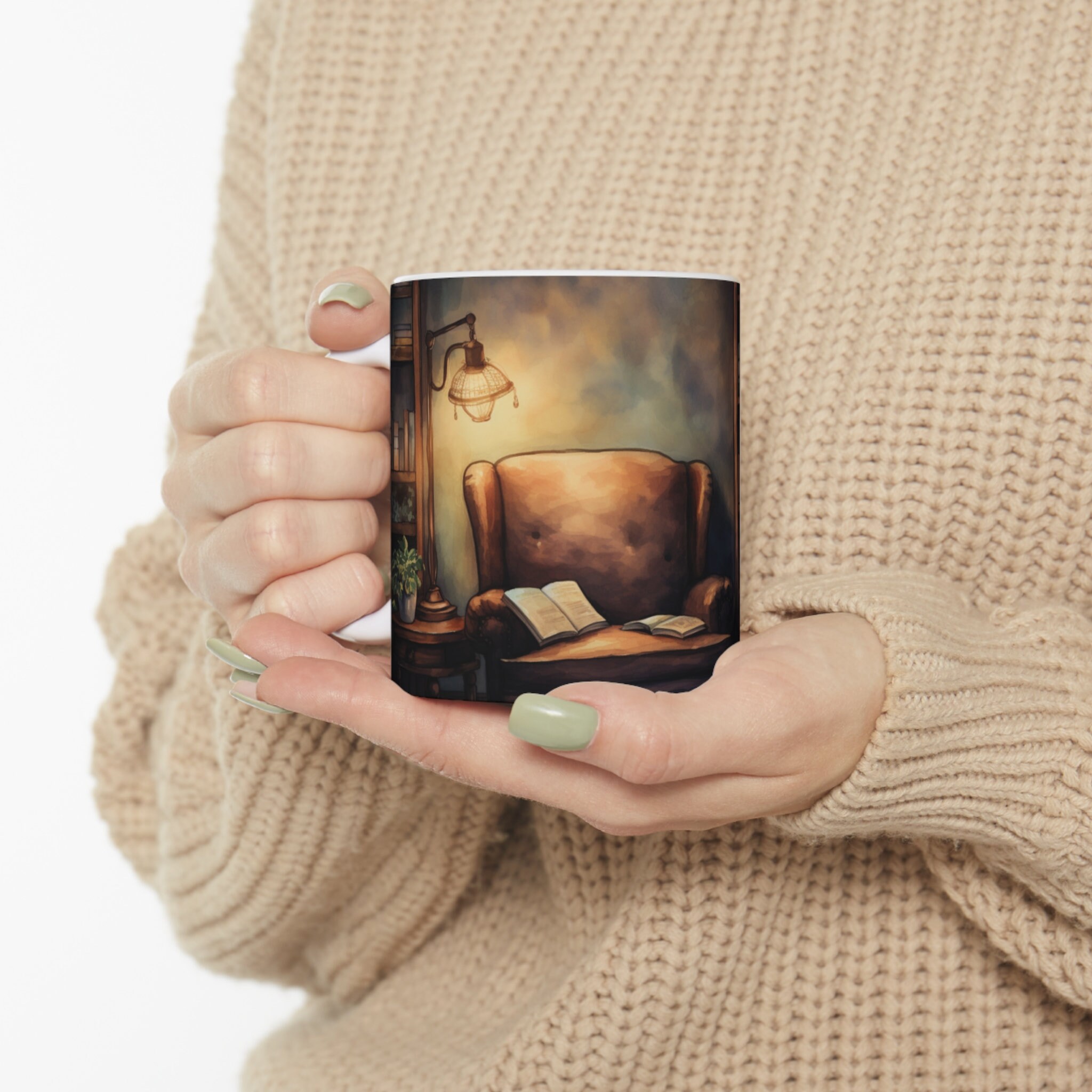 Home Library, Wrap Around Design, Ceramic Mug, 11oz, Coffee Mug, Tea ...