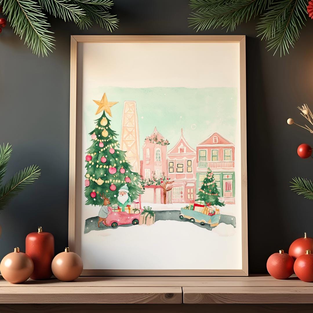 Printable Christmas Poster, Watercolor Holiday Poster, Christmas Wall ...