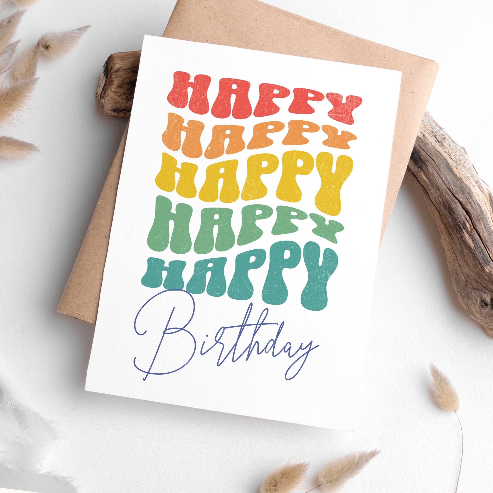 Rainbow Birthday Card, Easy Printable Happy Birthday Card, Birthday ...