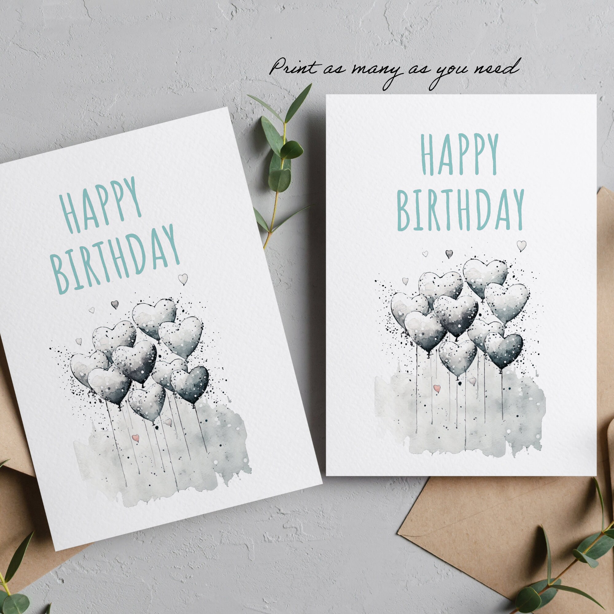 Balloons Birthday Cards, Printable Happy Birthday Card, Birthday Cards ...