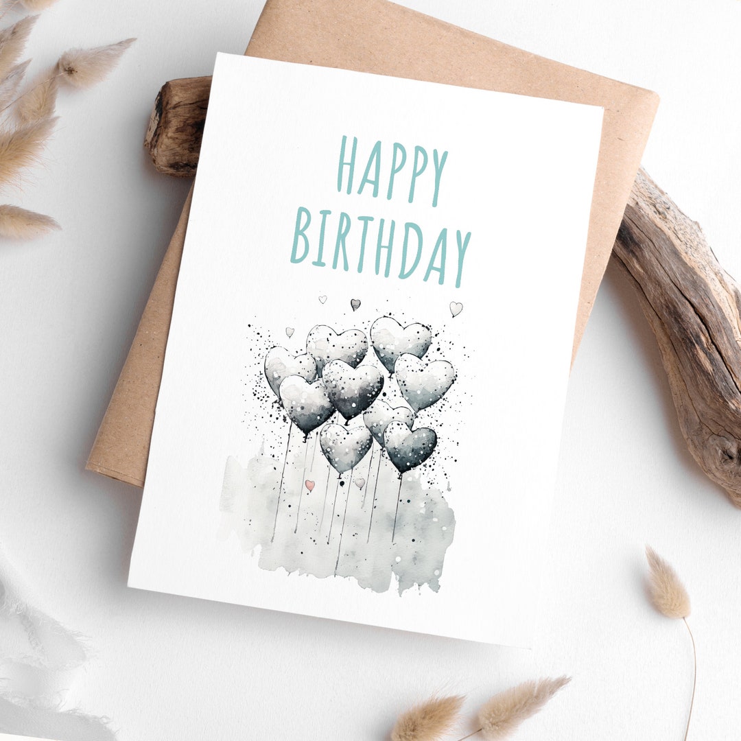 Balloons Birthday Cards, Printable Happy Birthday Card, Birthday Cards ...
