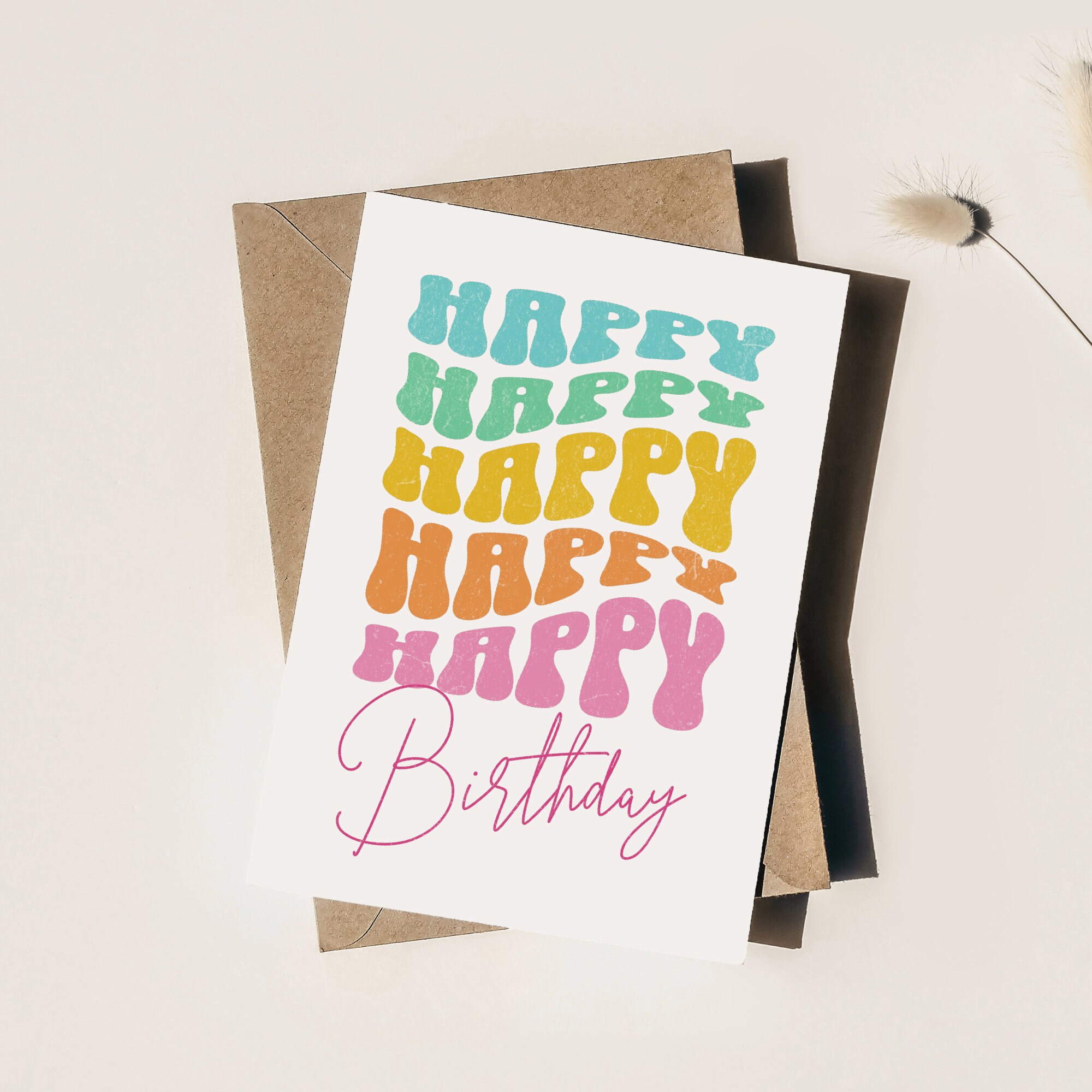 Rainbow Birthday Card, Easy Printable Happy Birthday Card, Birthday ...