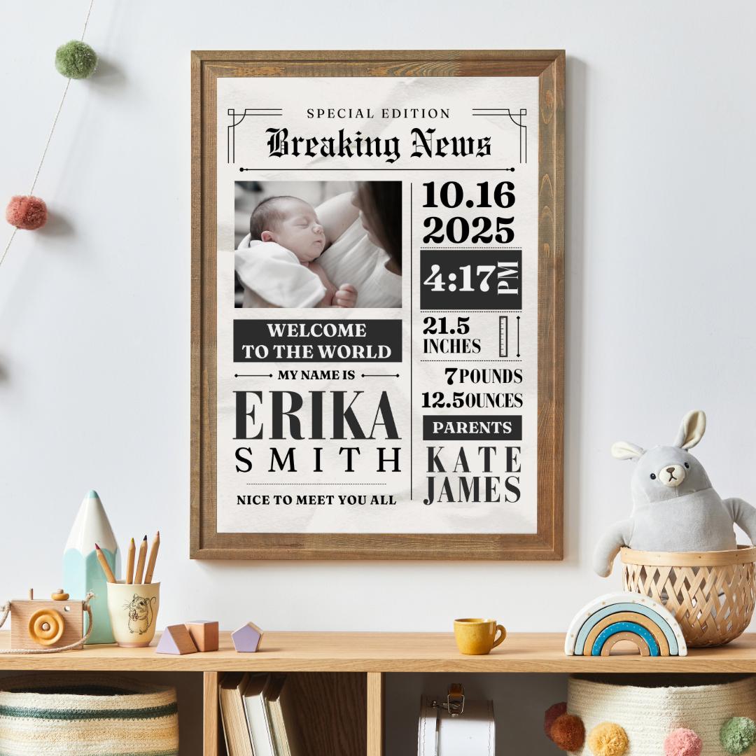 Birth Details Print, Newspaper Baby Birth Print, Birth Poster, Baby ...