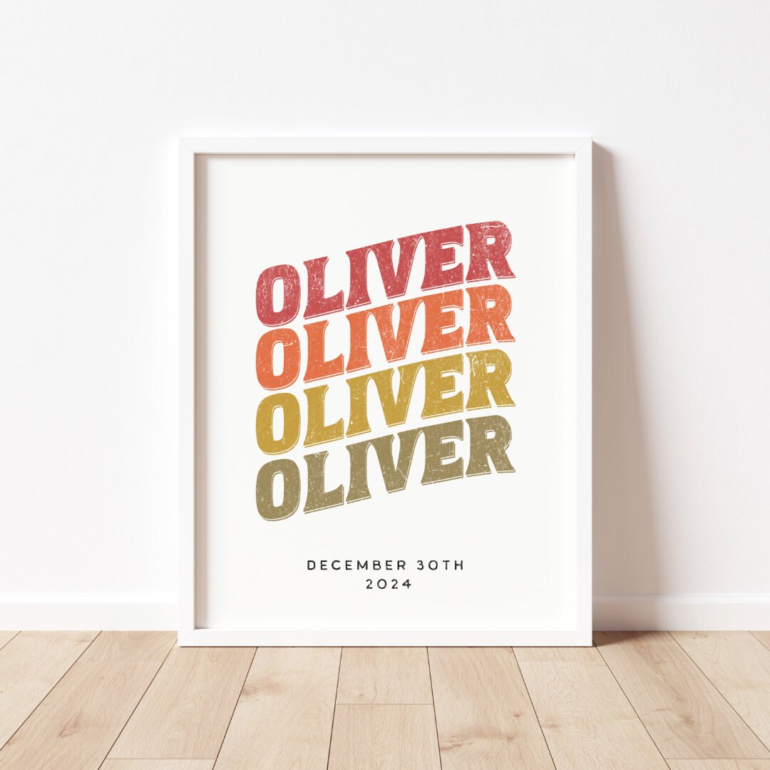 Personalized Baby Name Poster, Baby Boy Name Poster, Retro Nursery Name ...