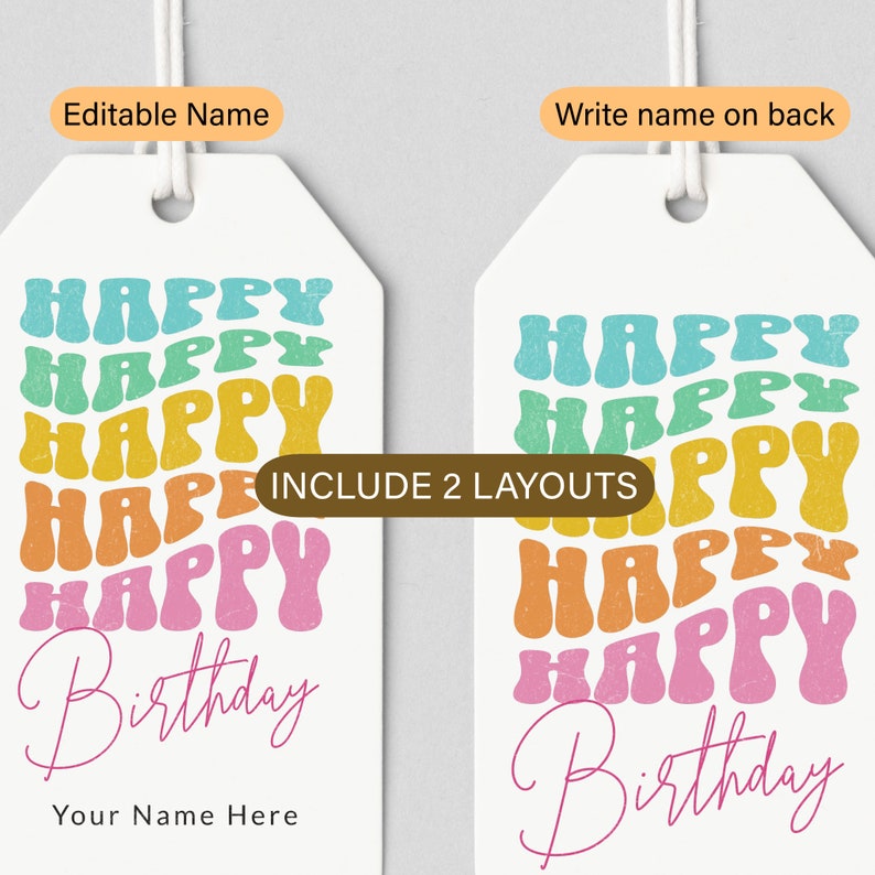 Happy Birthday Tags, Printable Birthday Tags, Birthday Gift Tag ...