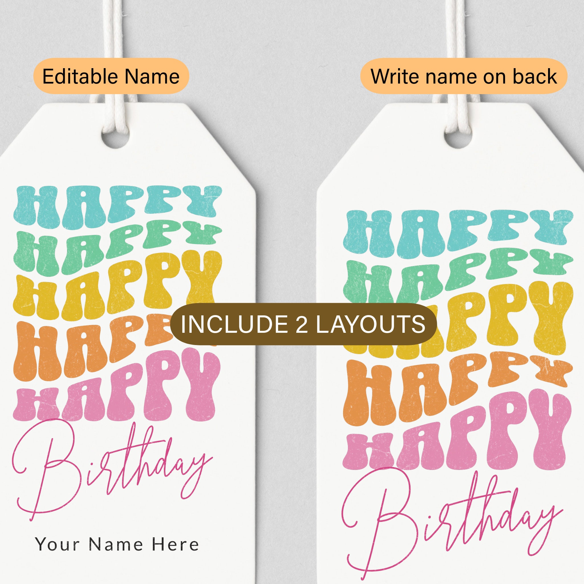 Happy Birthday Tags, Printable Birthday Tags, Birthday Gift Tag ...