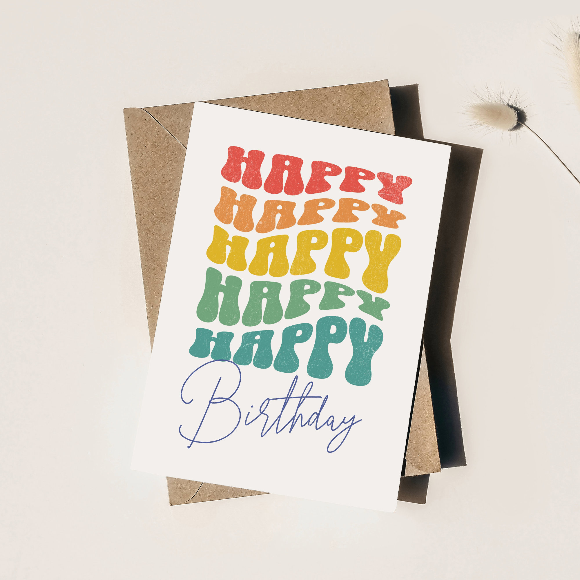 Rainbow Birthday Card, Easy Printable Happy Birthday Card, Birthday ...
