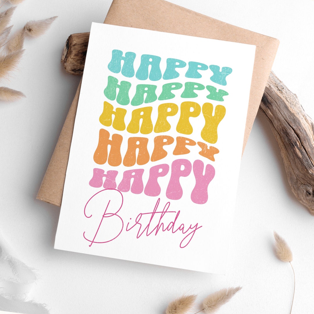 Rainbow Birthday Card, Easy Printable Happy Birthday Card, Birthday ...