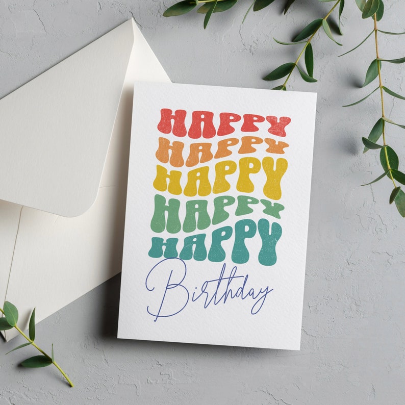 Rainbow Birthday Card, Easy Printable Happy Birthday Card, Birthday ...