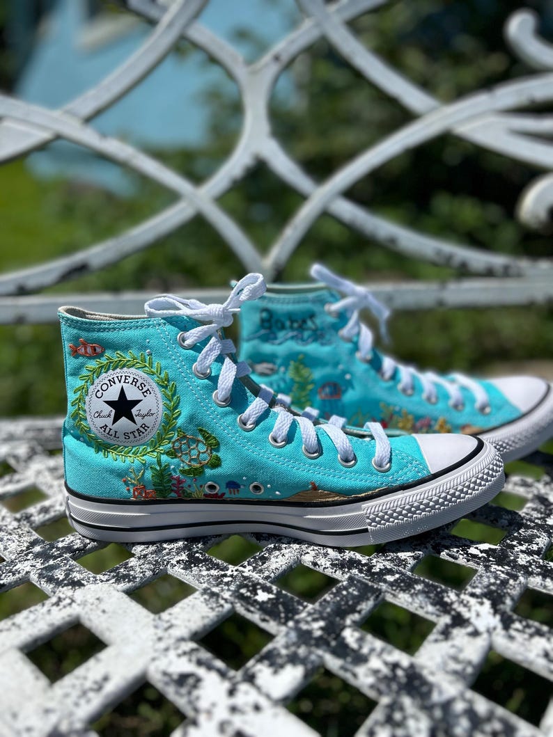 Embroidered Converse, Embroidered Custom Name, Women’s Sizes, Ocean ...