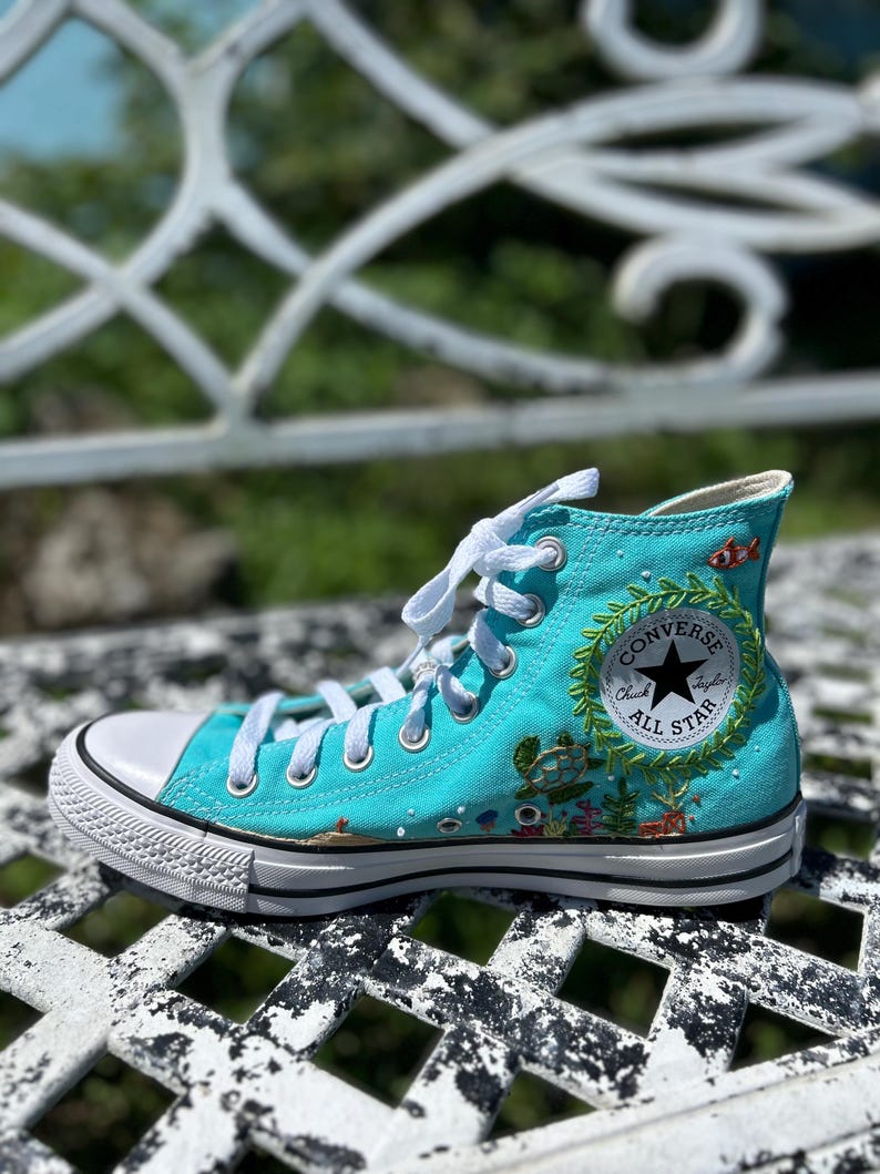 Embroidered Converse, Embroidered Custom Name, Women’s Sizes, Ocean ...