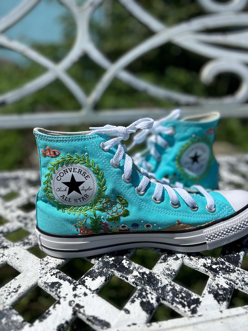 Embroidered Converse, Embroidered Custom Name, Women’s Sizes, Ocean ...