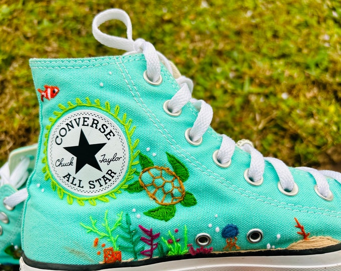 Embroidered Converse, Hand Crafted, in Women’s Sizes, Ocean Themed ...