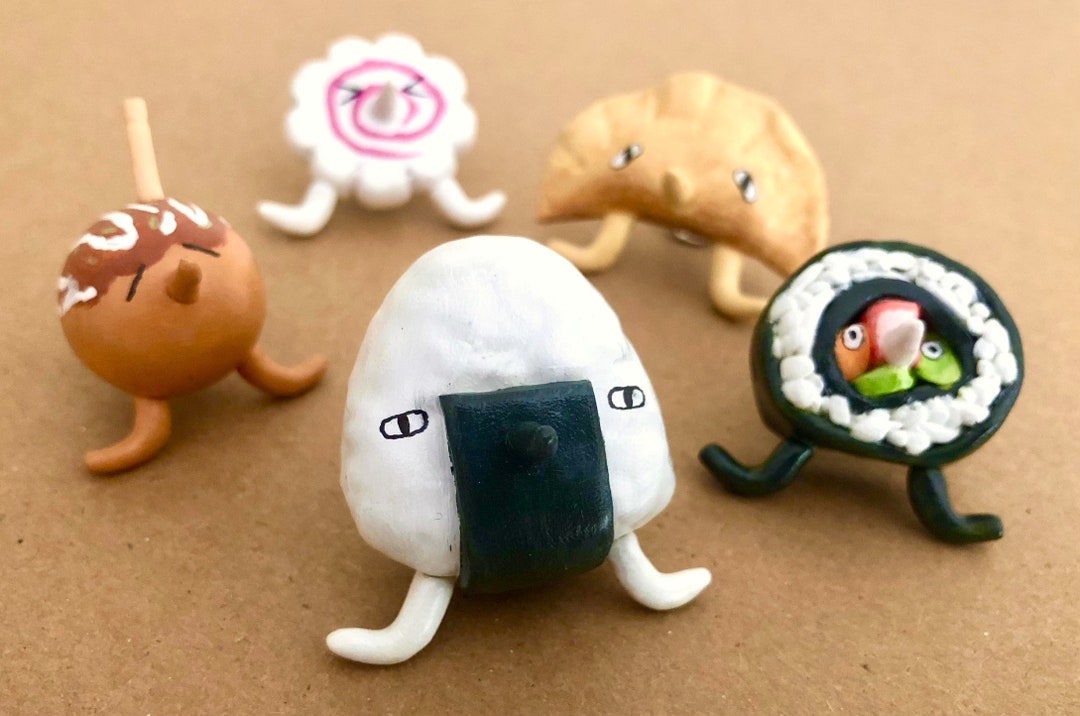 Cute Handmade Clay Pins | Japanese Foods Collection | Sushi, Onigiri ...