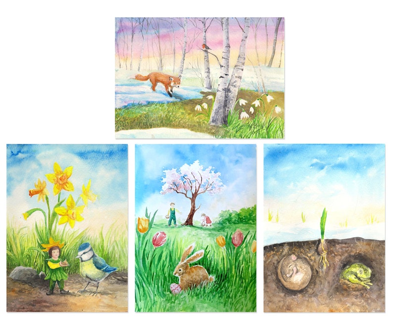 Springtime Postcards Set of 6 or Separately - Waldorf - Easter - Spring ...