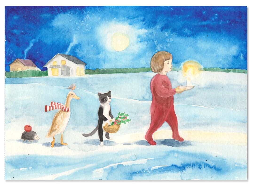 Winter Christmas Postcard Midwinter Walk Waldorf - Etsy