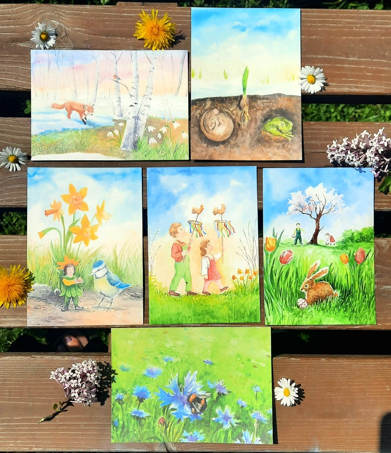 Springtime Postcards Set of 6 or Separately - Waldorf - Easter - Spring ...