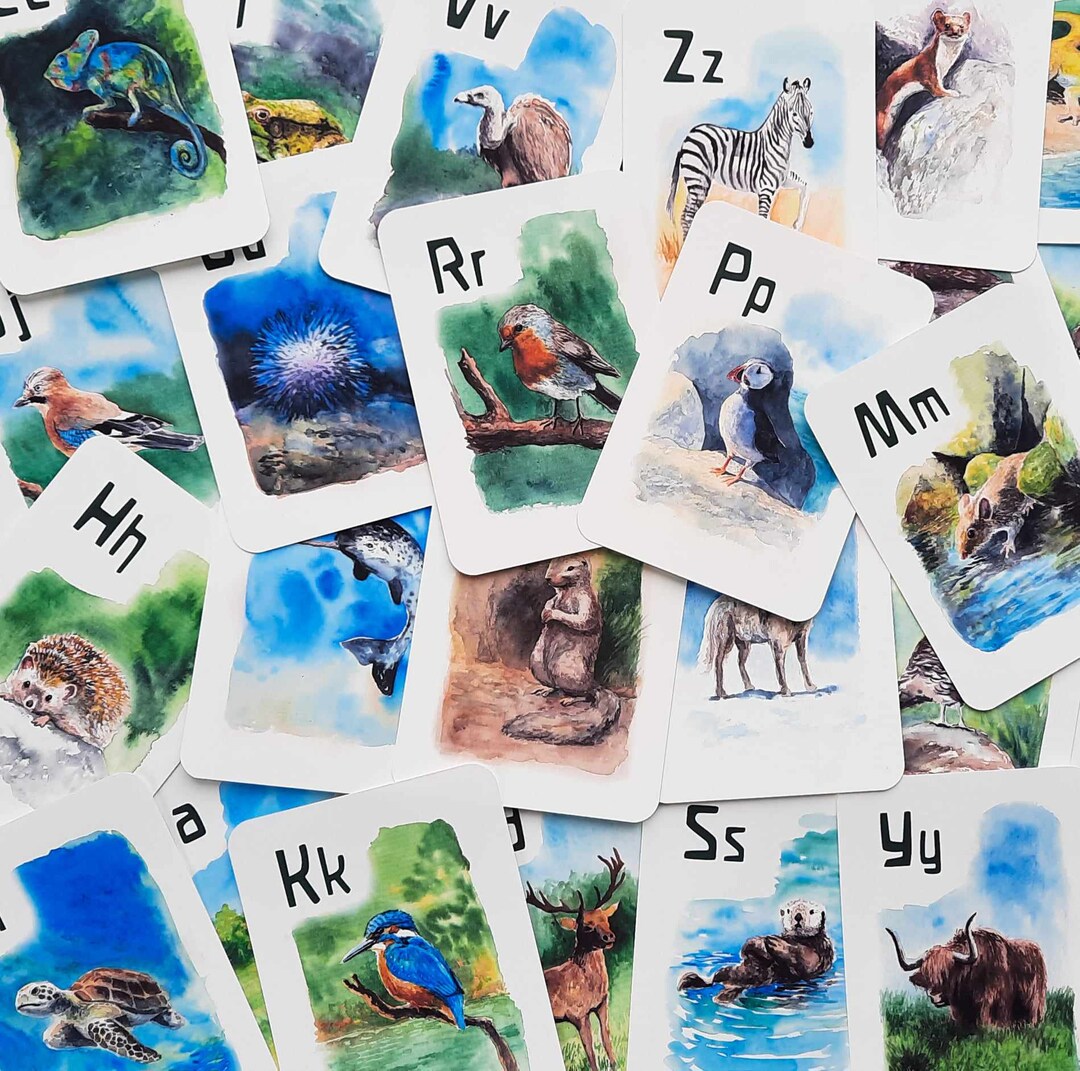 Alphabet Cards - Animals - Waldorf - Flash Cards - Nursery Decoration ...