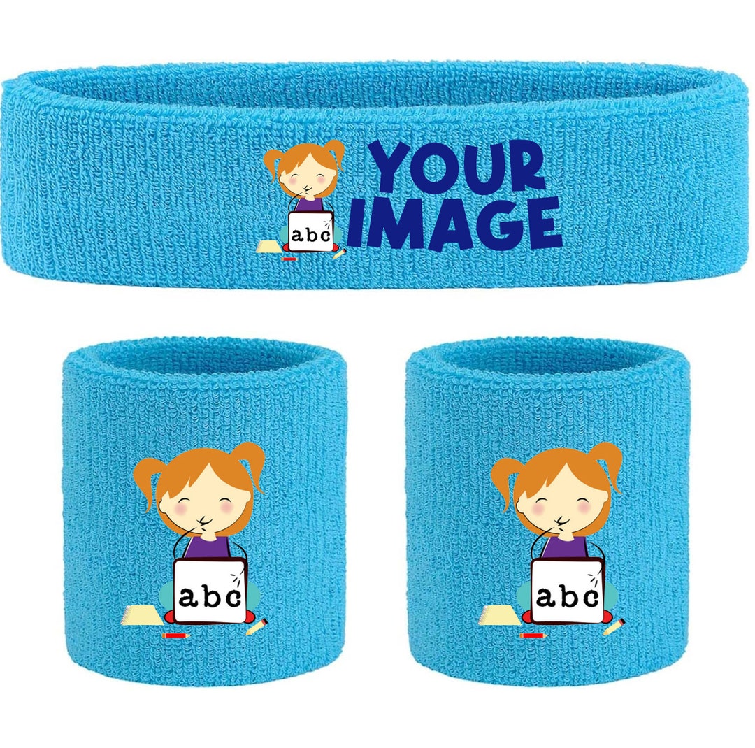 Custom Text, Design, Image Applied SWEAT Headbands Wristband SET ...
