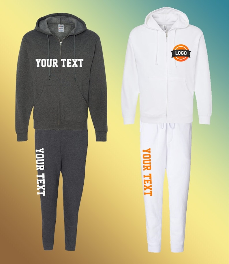 Custom Zip Sweatsuit Set, Matching Hooded Joggers, Personalized Text - Etsy