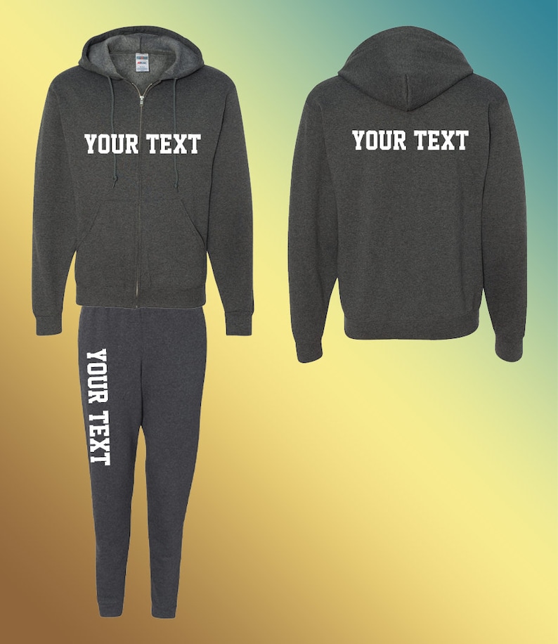 Custom Zip Sweatsuit Set, Matching Hooded Joggers, Personalized Text - Etsy