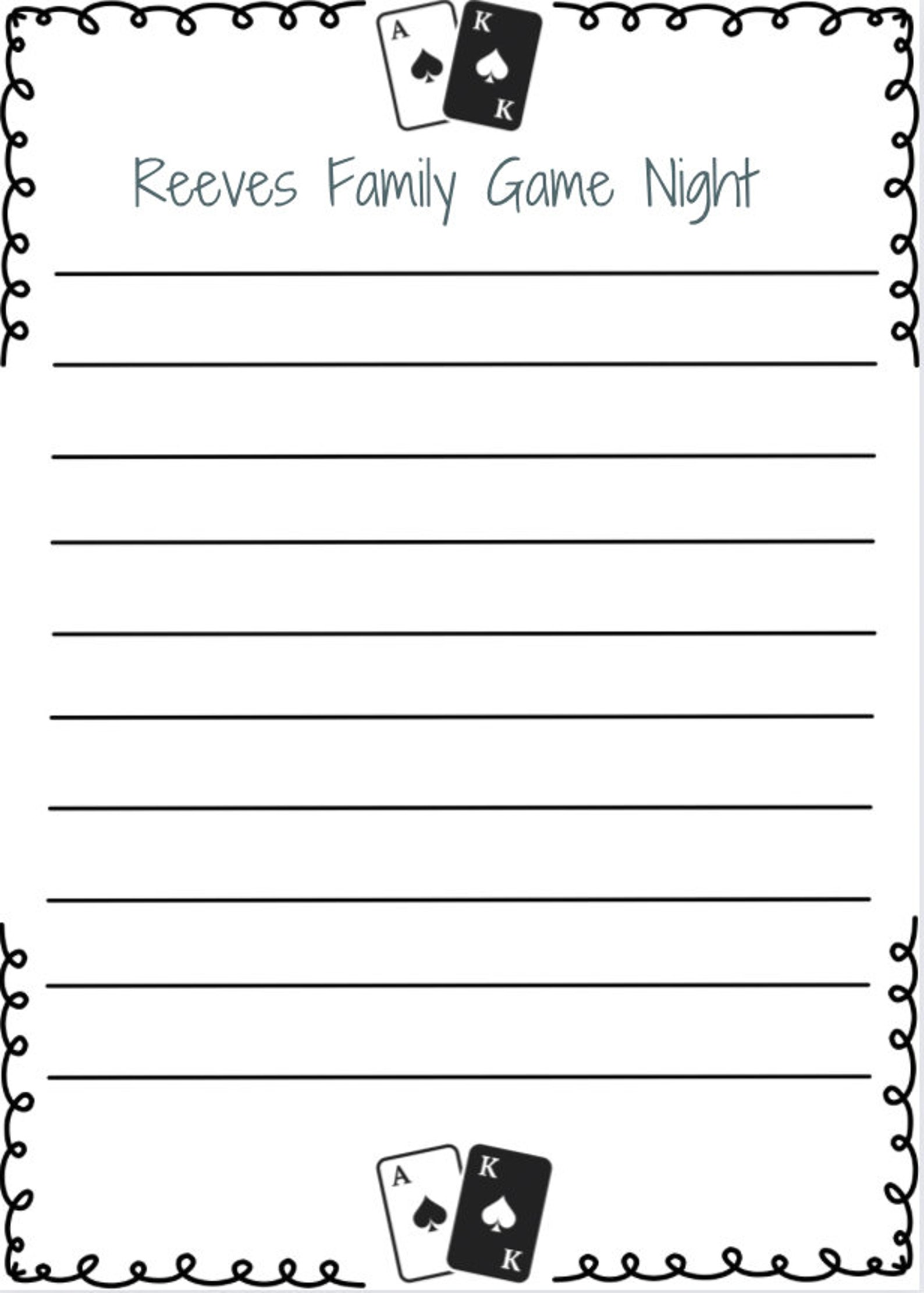 Family Game Night Score Card Template - Etsy