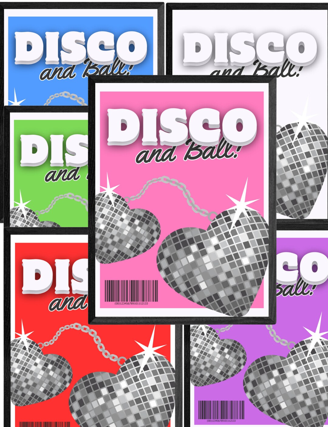 Set of 6 Colors Print Disco 90s Wall Art, Disco Ball Poster, Disco ...