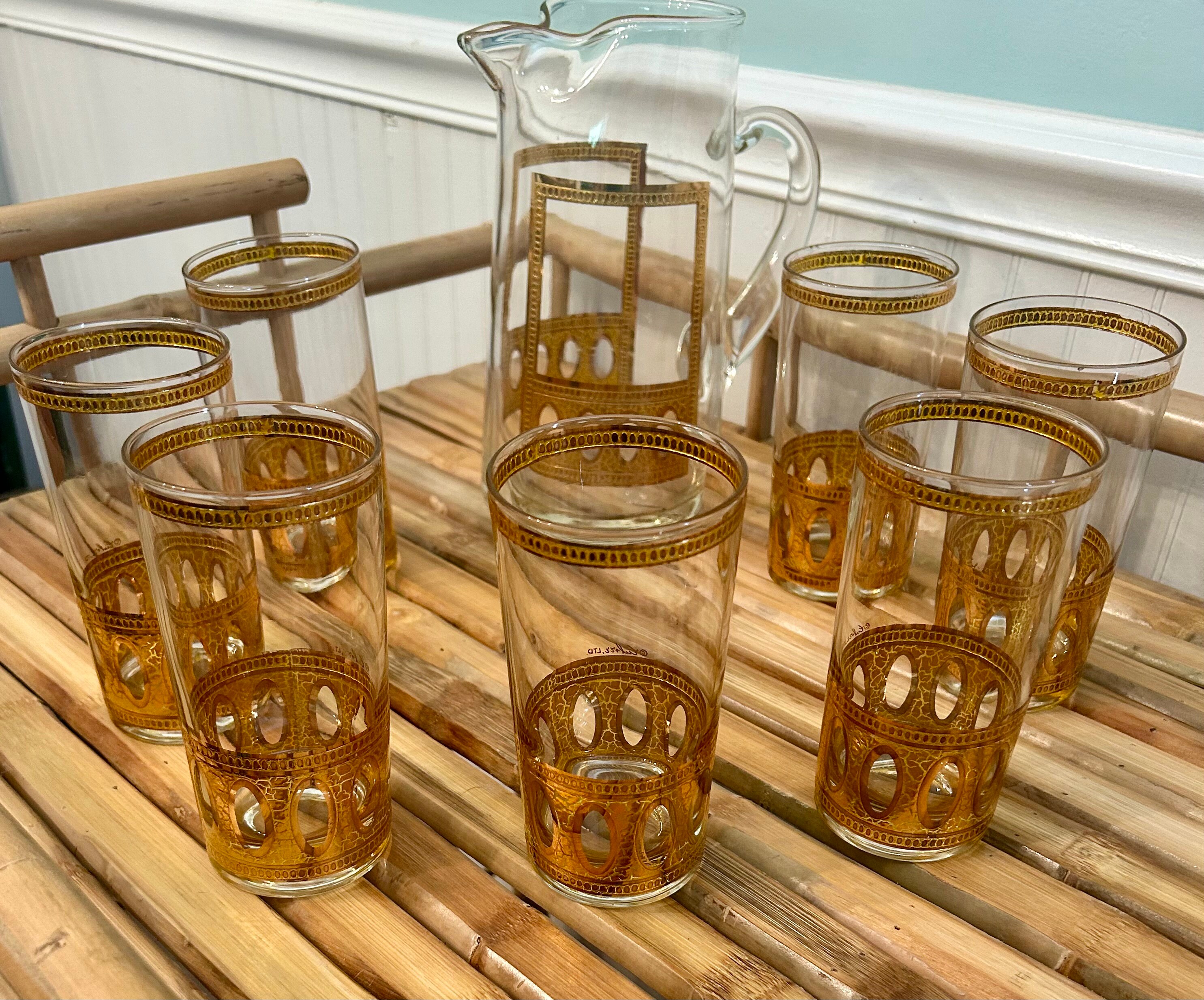 MCM Culver 22kt Gold Antigua High Ball Glasses and Pitcher - Etsy