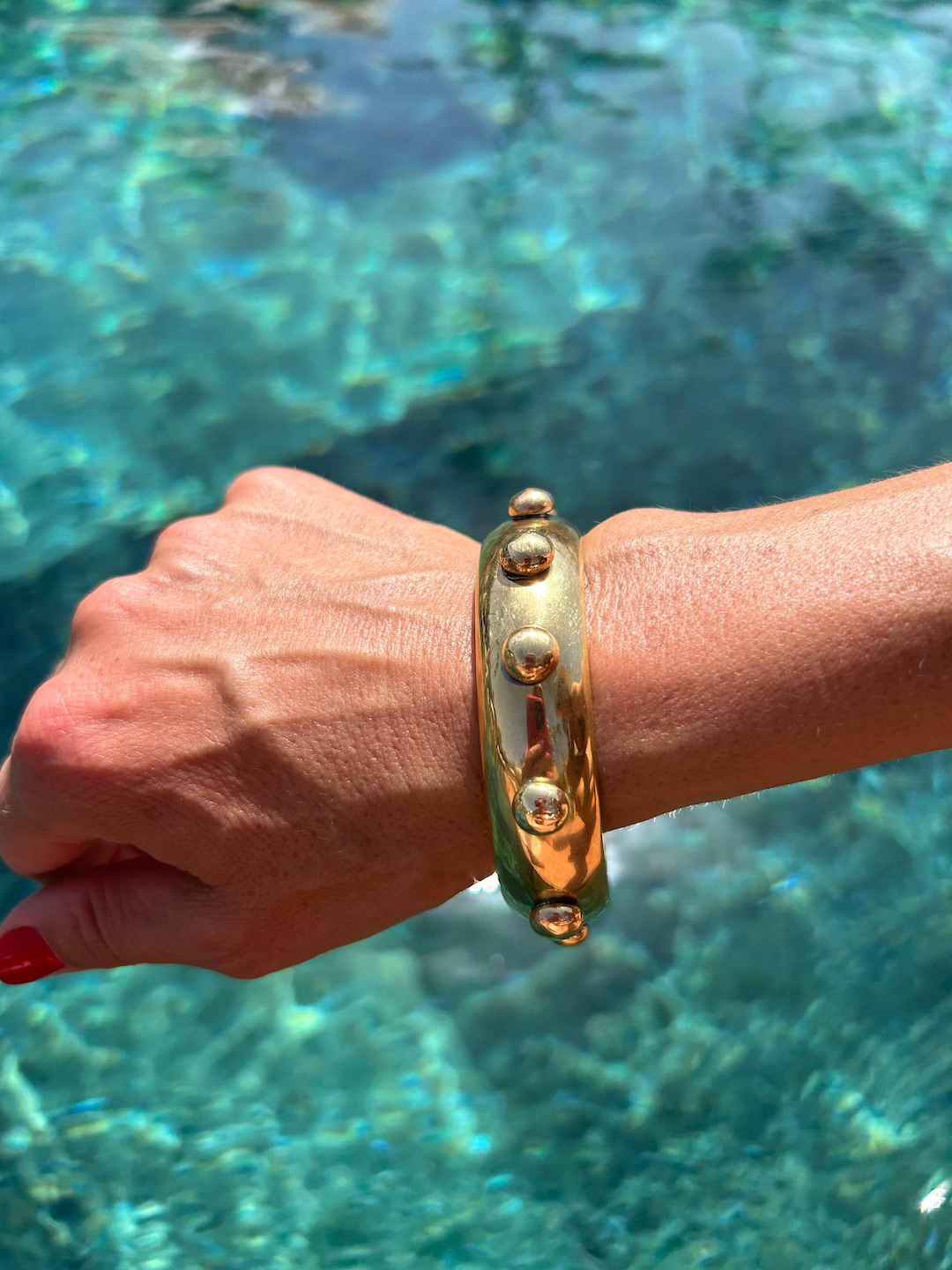 Boho Chic Chunky Gold Bangle With Gold Nugget Detailing - Etsy