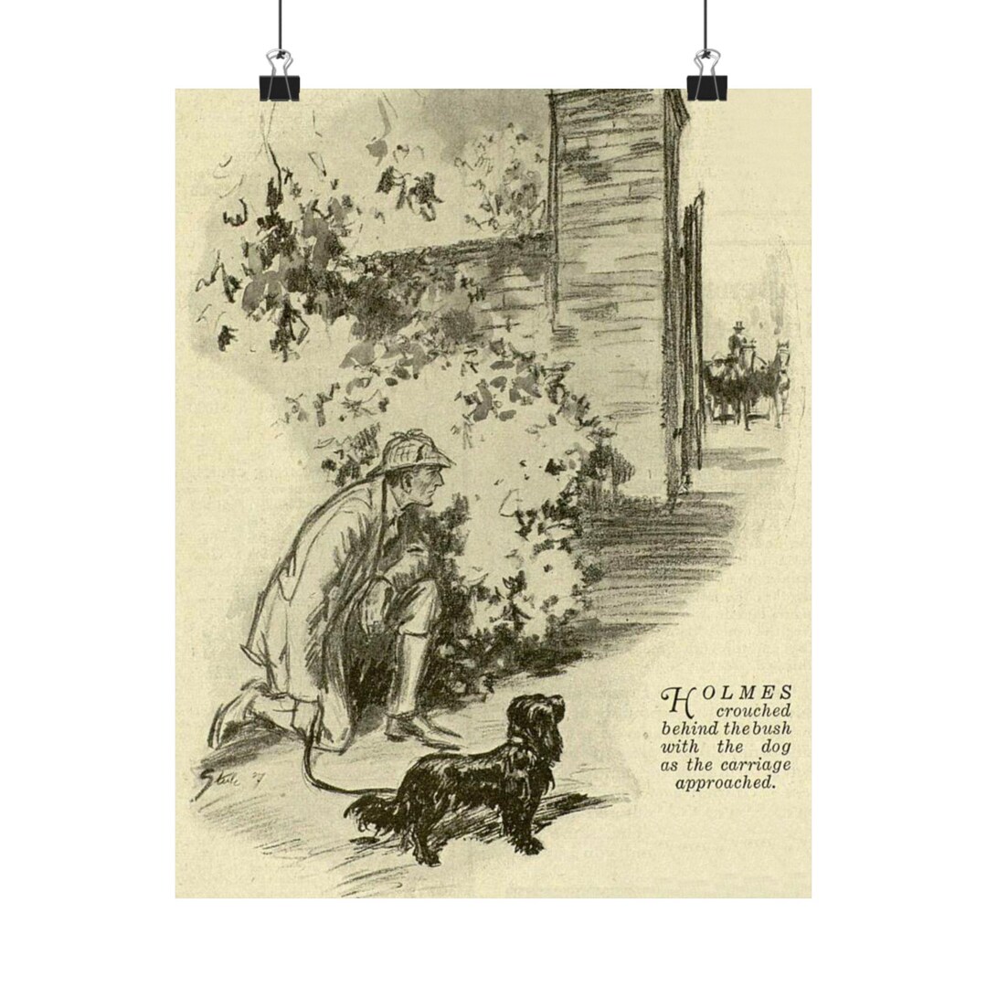 Sherlock Holmes Sketch Poster, Detective and Dog, Vintage Style Print ...