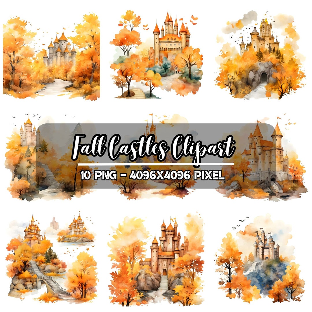 Watercolor Fall Castle Clipart PNG Bundle 10 PNG Digital - Etsy
