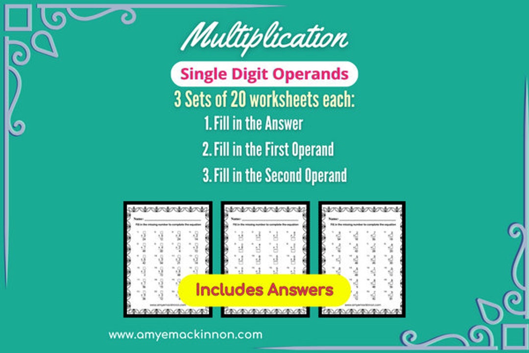 Multiplication Worksheets With Single Digit Operands - Etsy
