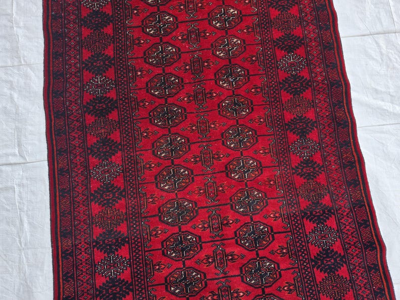 Vintage Afghan Runner Rug 3x6 Turkmen Oriental Tribal Wool Hallway ...