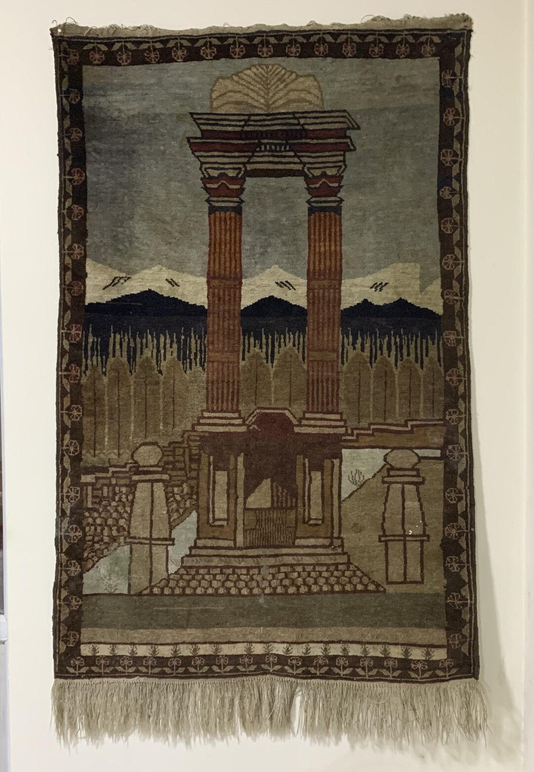Afghan Antique Wool Rug: Taq-e Zafar Monument Design, 4.7x2.10 Ft - Etsy
