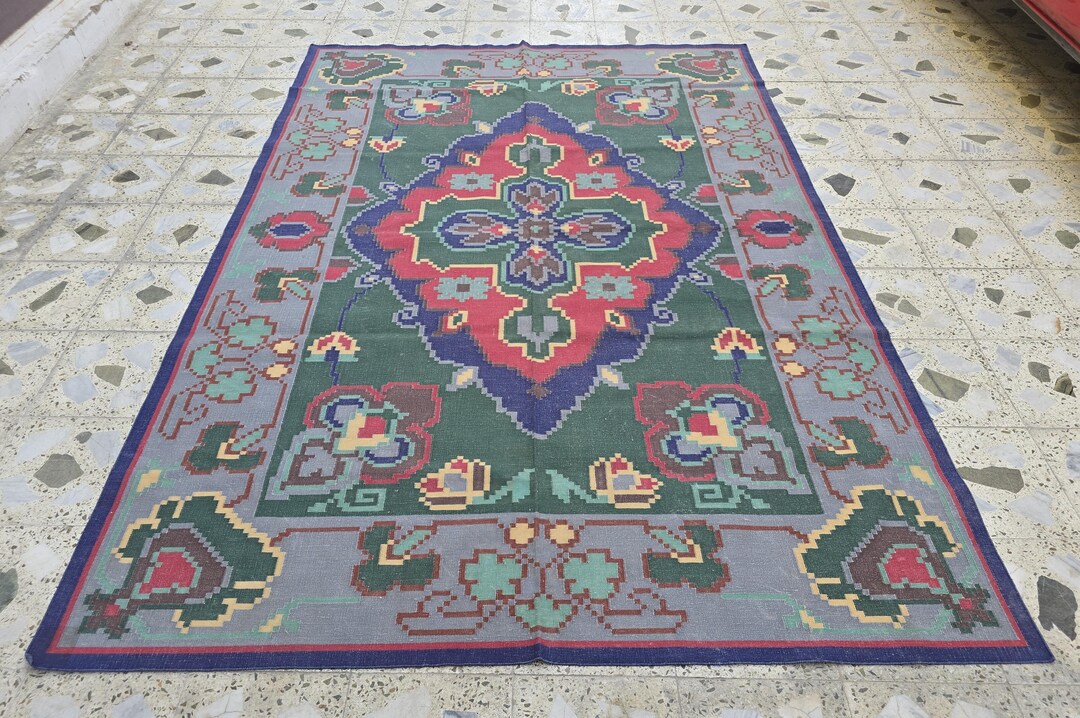 Handmade Afghan Satranji Rug: Turkmen Geometric Wool Rug, 6.2x8.8ft - Etsy