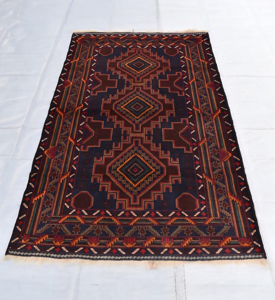 4×7 Ft Vintage Baluchi Rug | Tribal Geometric Wool Carpet for Bedroom ...