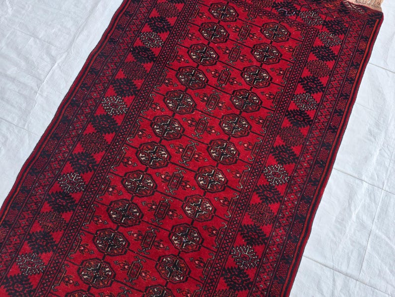 Vintage Afghan Runner Rug 3x6 Turkmen Oriental Tribal Wool Hallway ...