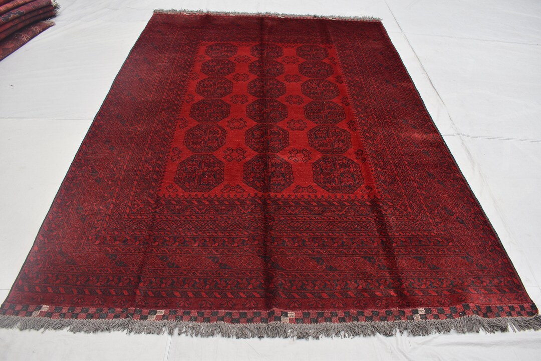 9.7 X 6.6 Ft Afghan Elephant Foot Gul Antique Rug Turkmen Pile Pattern ...