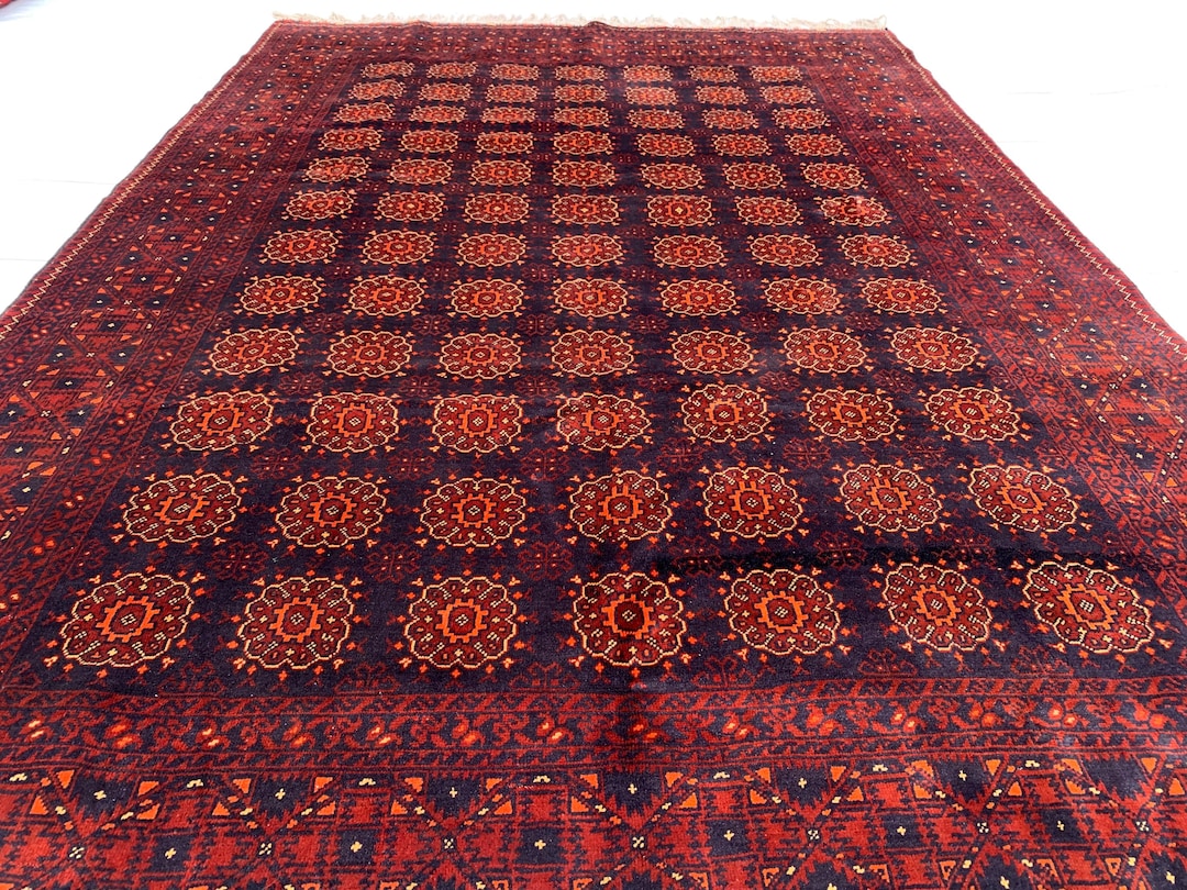 7x10ft Large Old Design Patnus Gul Rug– Turkmen Afghan Wool Carpet With ...