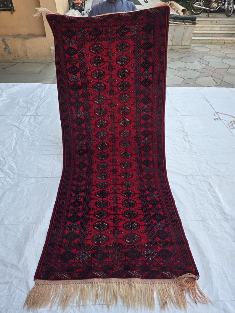 Vintage Afghan Runner Rug 3x6 Turkmen Oriental Tribal Wool Hallway ...