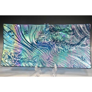 Koi Fused Glass Rectangular Platter 12x6 Inch True Blue With Rainbow ...