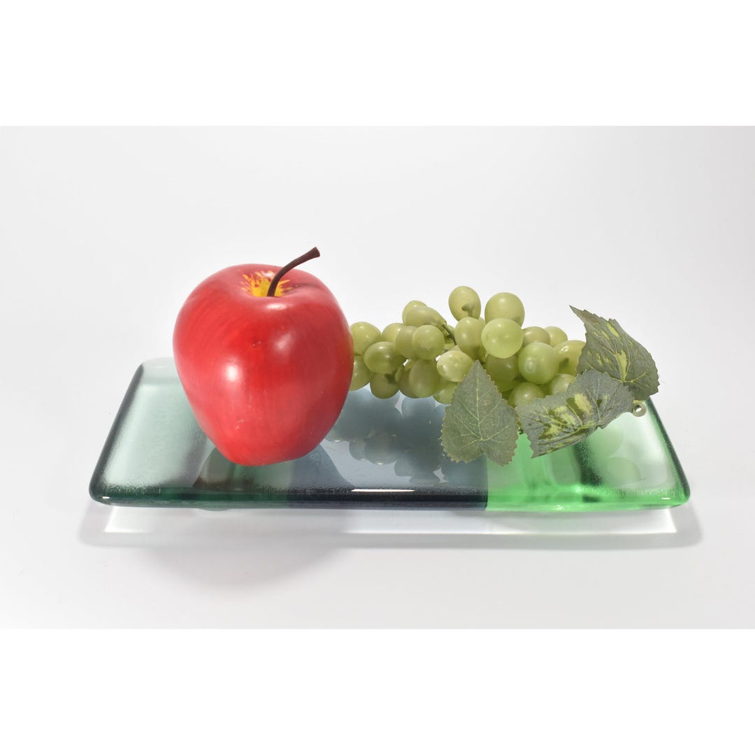 Fused Glass Serving Platter: Tricolor Green and Blue Slab Server - Etsy