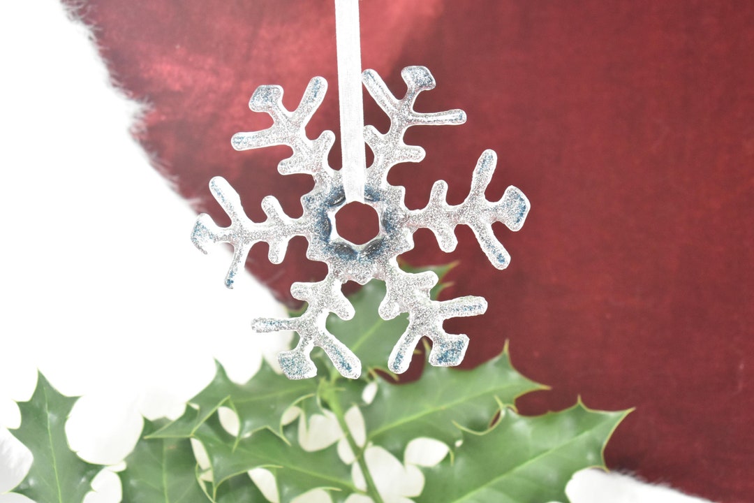 Handmade Fused Glass Snowflake Ornament: Aventurine Blue Sparkle, 4.25 ...